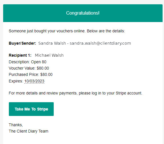 Online Vouchers – Client Diary