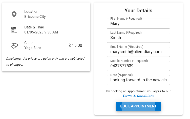 Classes – Client Diary