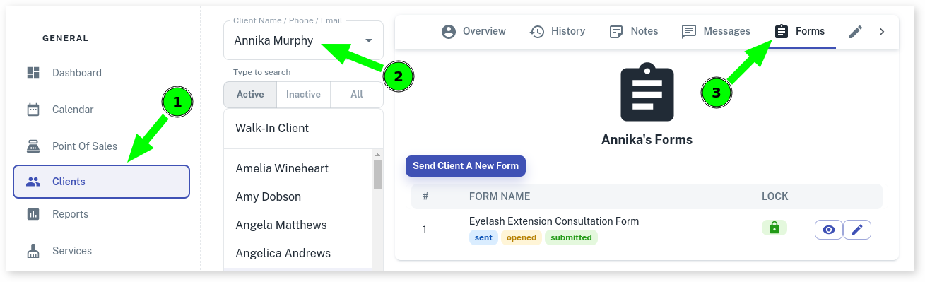 Form Management – Viewing Completed Forms – Client Diary