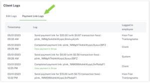 Payment Links – Checking Logs – Client Diary