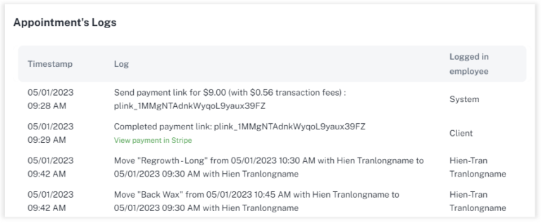 Payment Links – Checking Logs – Client Diary