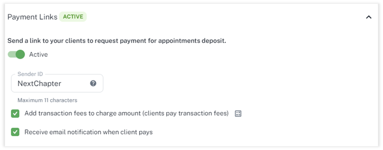 Payment Links – Setup – Client Diary