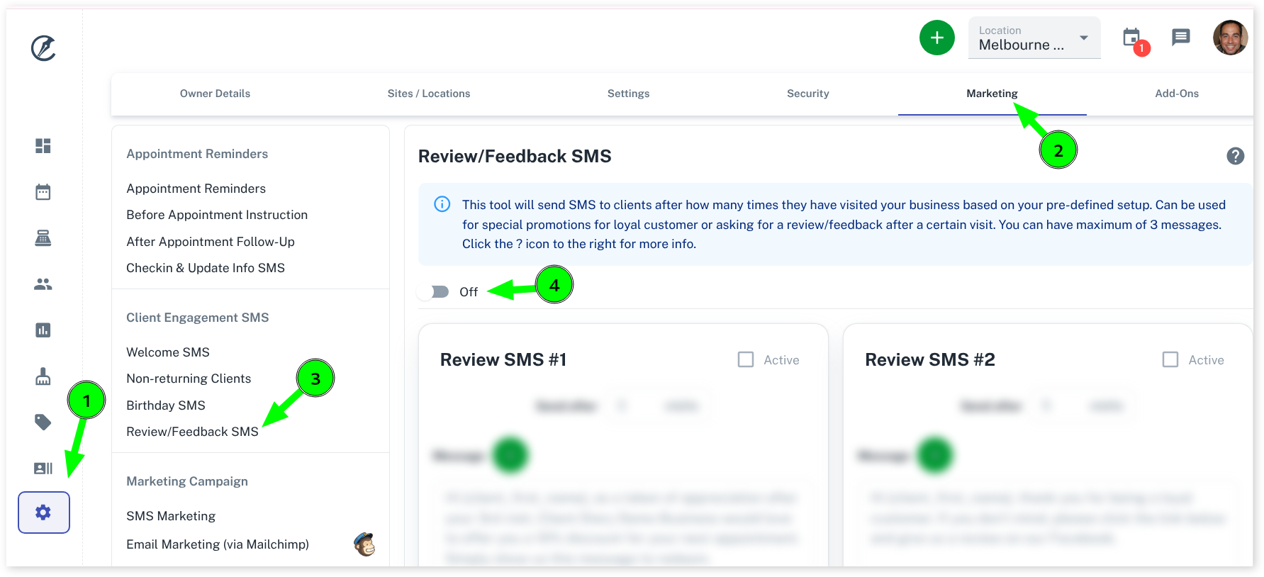 Review / Feedback SMS – Client Diary