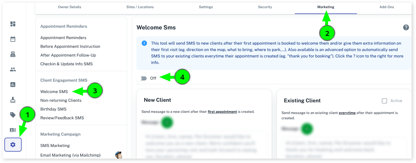 Welcome SMS – Client Diary